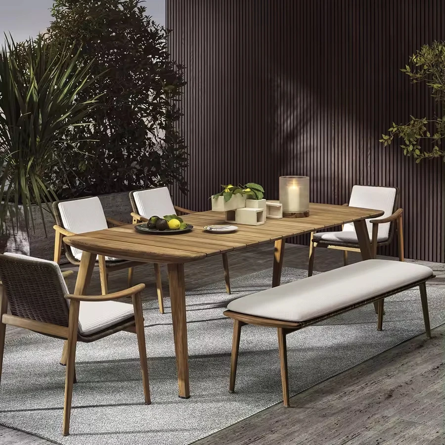 Dining Table and Chair Set Luxury Modern teak Restaurant outdoor ...