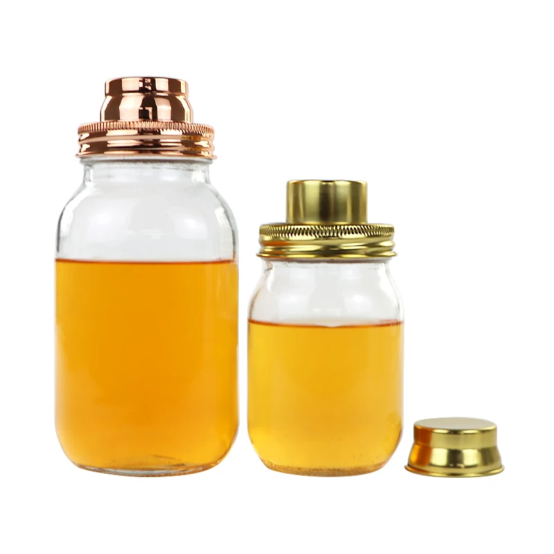 16oz 32oz Clear Glass Mason Jar With Stainless Steel Cocktail Shaker Lid Buy Glass Mason Jar