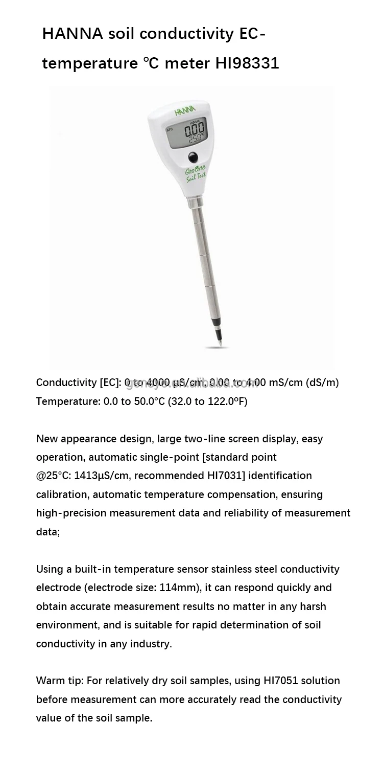 Hanna Soil Conductivity Ec-temperature Meter Hi98331 - Buy Hanna Soil ...