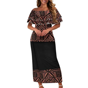 Polynesian Tribal Clothing Off Shoulder Browns Samoan Puletasi Dresses ...