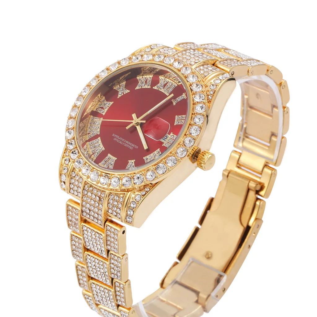 Watch Hip Hop Bling Diamonds Iced Out Stainless Steel Roman Numerals ...