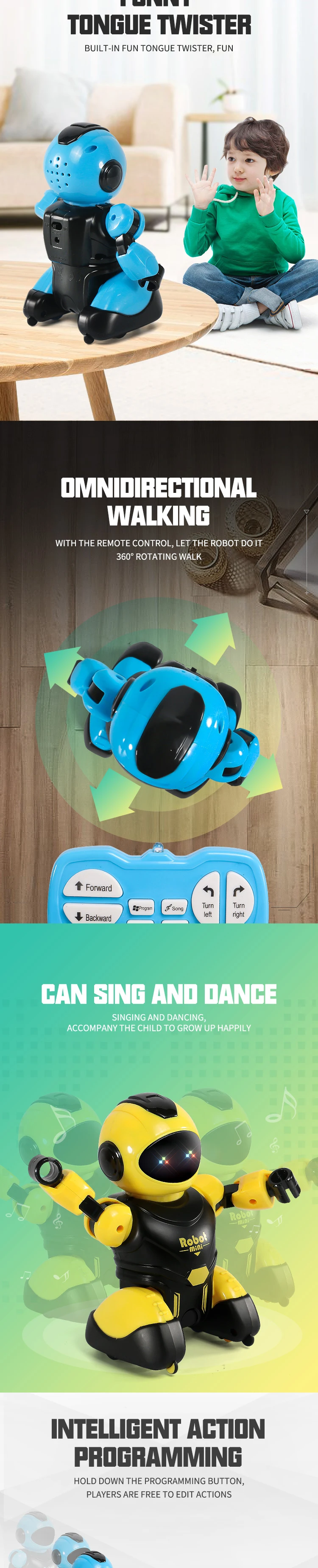 Child Smart Mini Robot Toys Mini Rc Robot Interactive With Sound Light ...