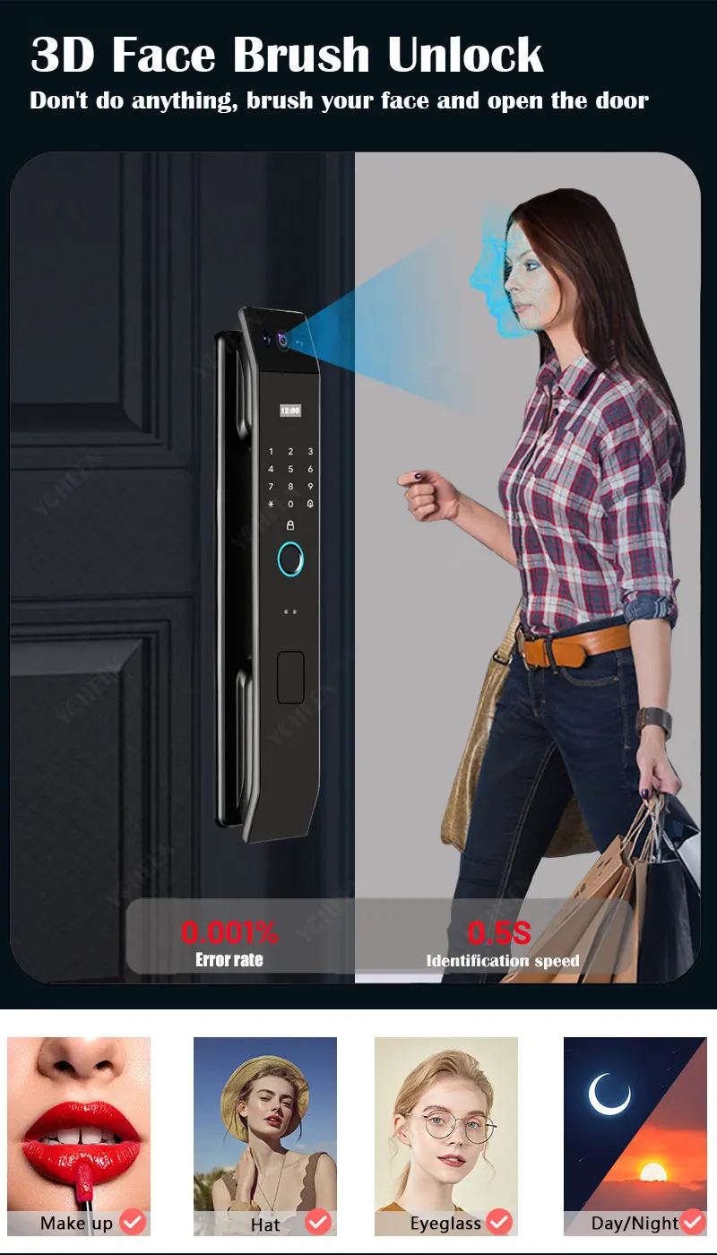 Tuya Smart Biometric 3D Face Recognition Door Lock & Camera, RFID, OEM