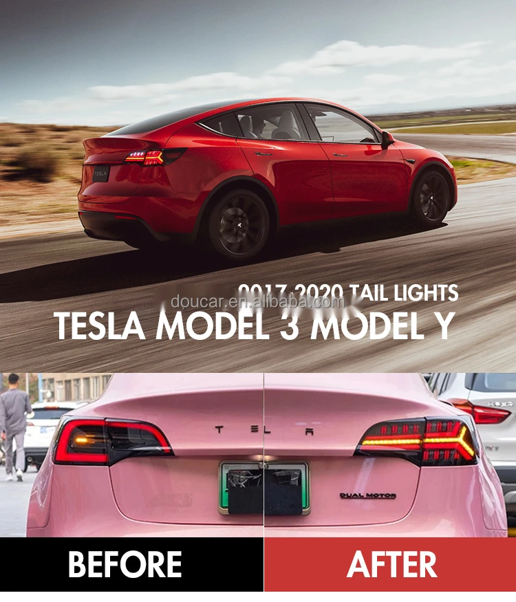 Doucar Tesla Tail Lights Fish Bone Styling For 2017-2023 Tesla Model 3 ...
