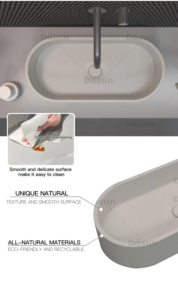 Simple Design Concrete Wash Basin Bathroom Pill Shaped Sink Cement ...