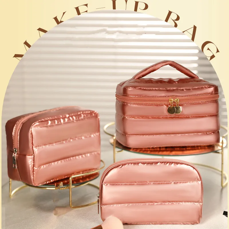 Women's Fashion Cotton Puffer Padded Makeup Bag Portable Handheld ...