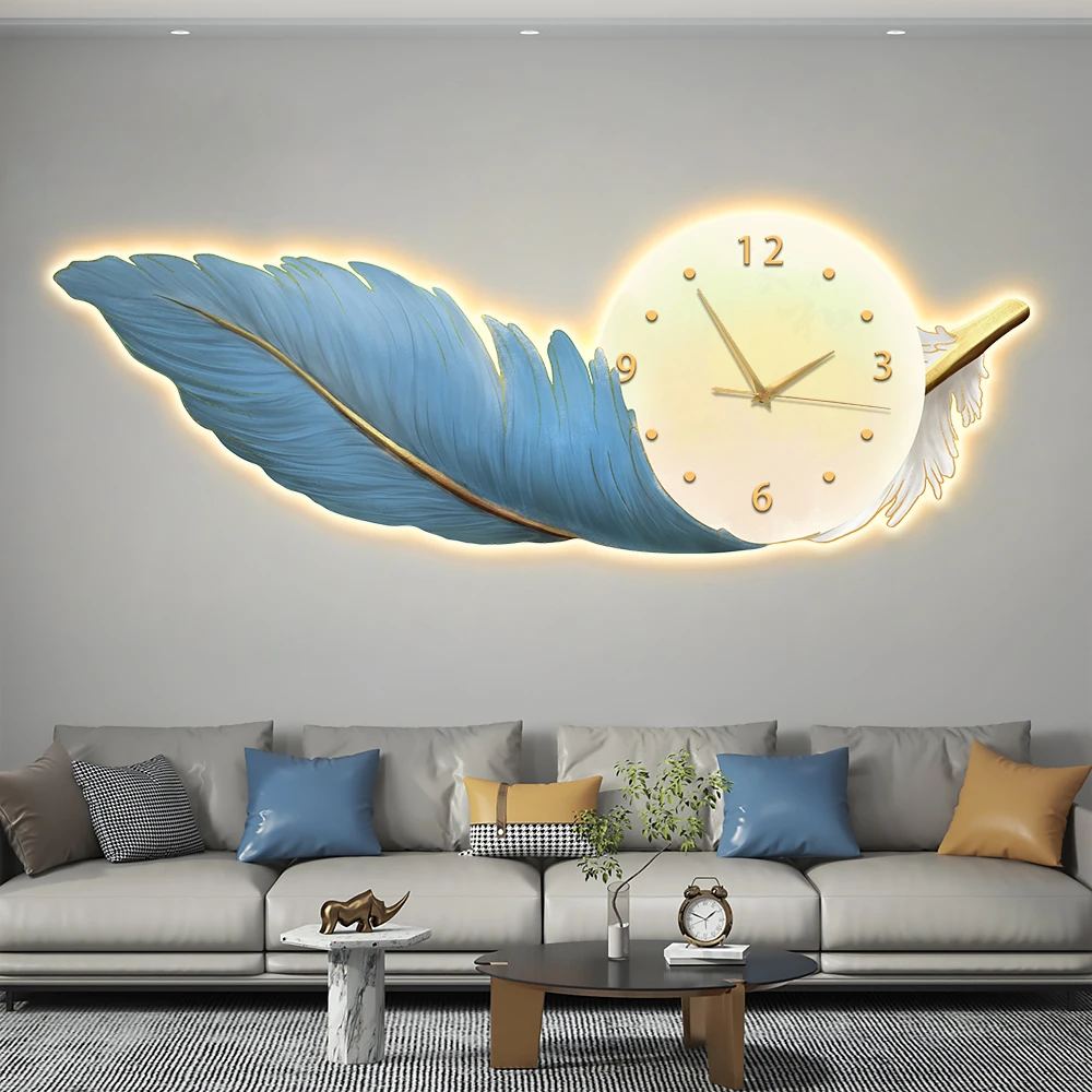 Modern home decoration luxury feather wall art Creative luminous led ...