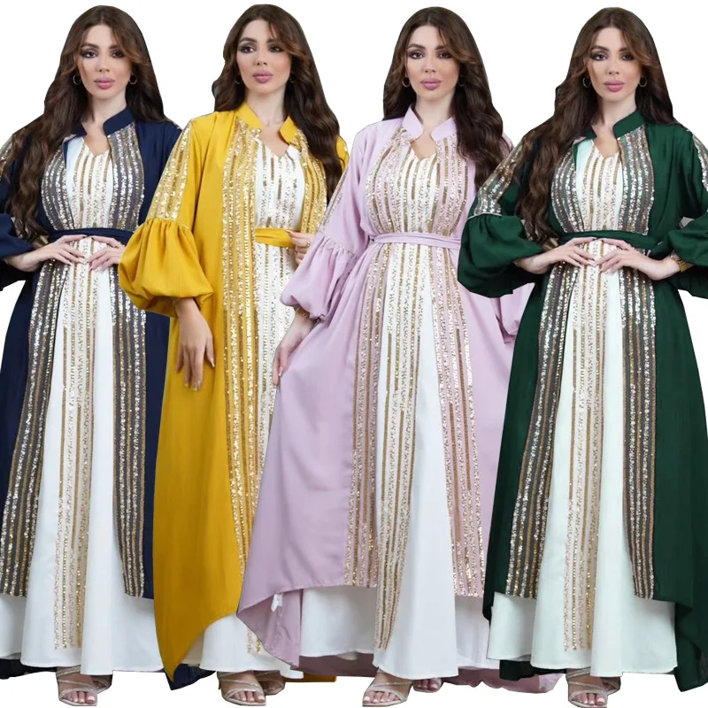 Middle East Kuwaiti Robe Muslim Fashion Beaded Embroidered Two-piece ...