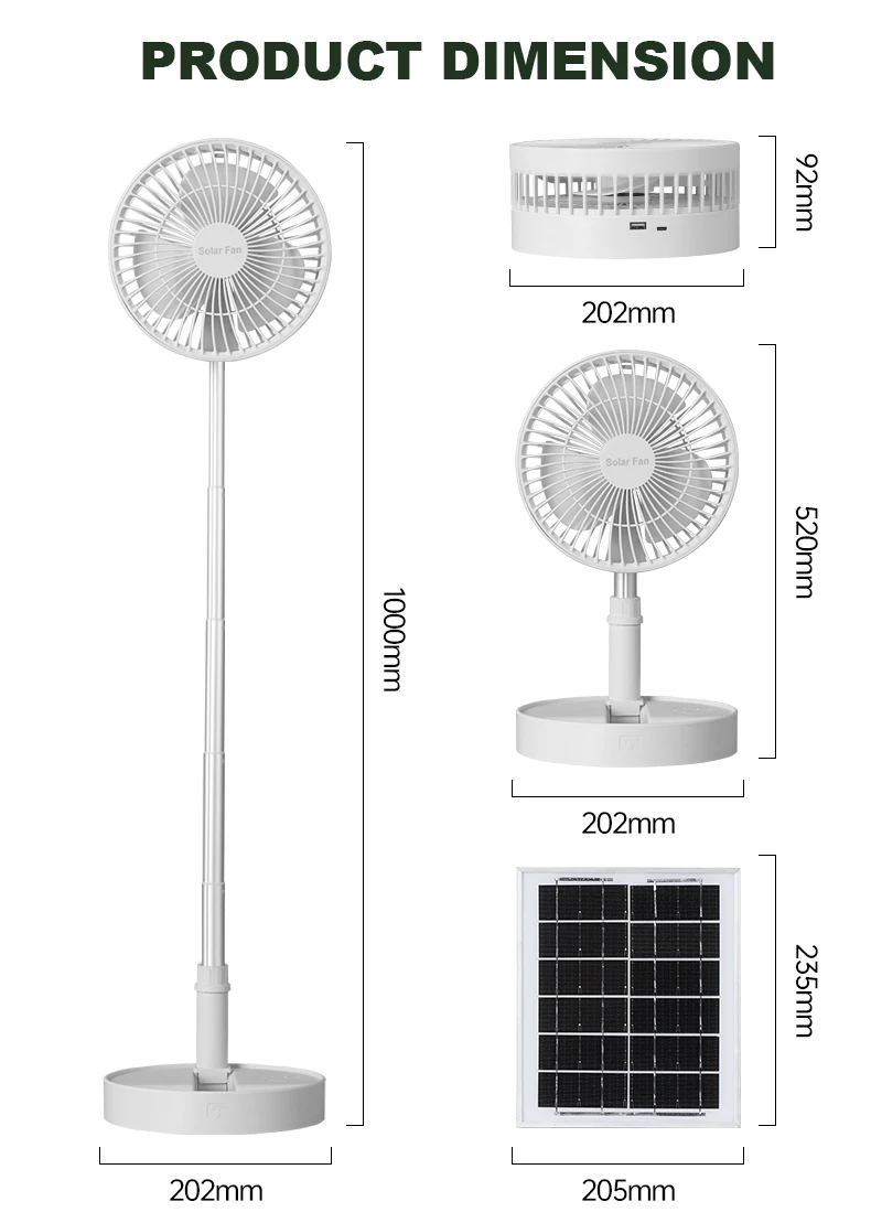 5200mah Solar Rechargeable Table Fan 5v Solar Panel Portable Solar Desk ...