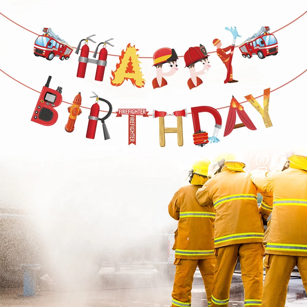 Firefighter Happy Birthday Banner ZYOZI 1 Set Fire Truck Happy