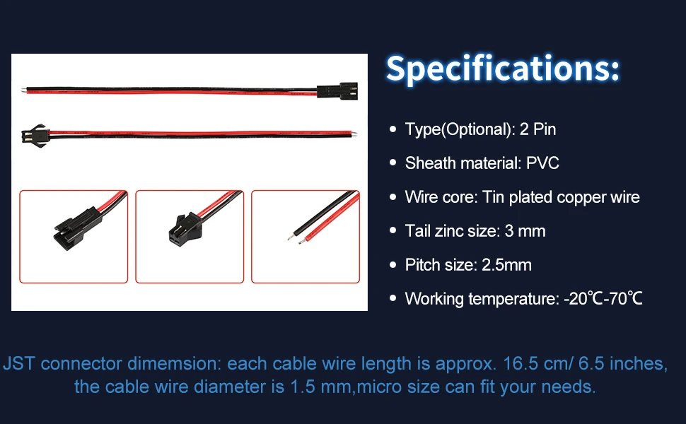 Male and Female JST SM Cable Connectors 2 Pin with 135 mm Electrical ...