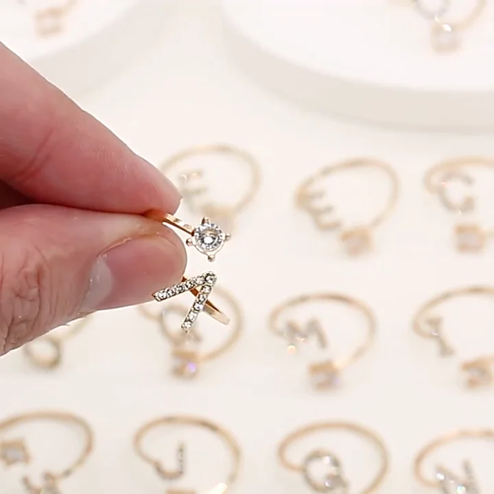 Fashion Adjustable A-z 26 Initial Letter Ring For Women Simple Elegant ...