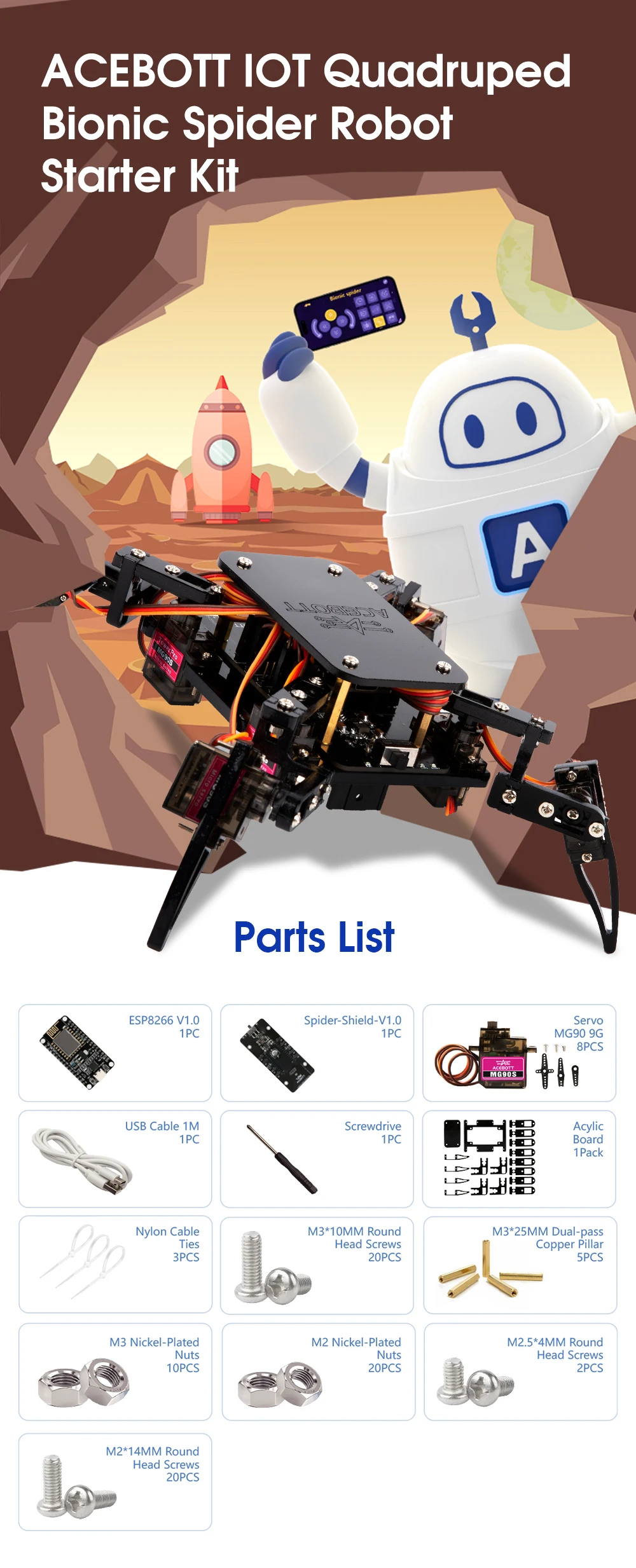 ESP8266 Bionic Quadruped Spider Robot Kit - Remote Control
