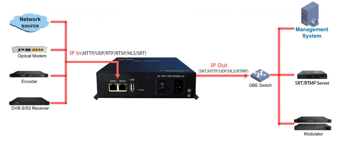 DEXIN NEP10 IP Gateway - Efficient SRT Receiver & Converter