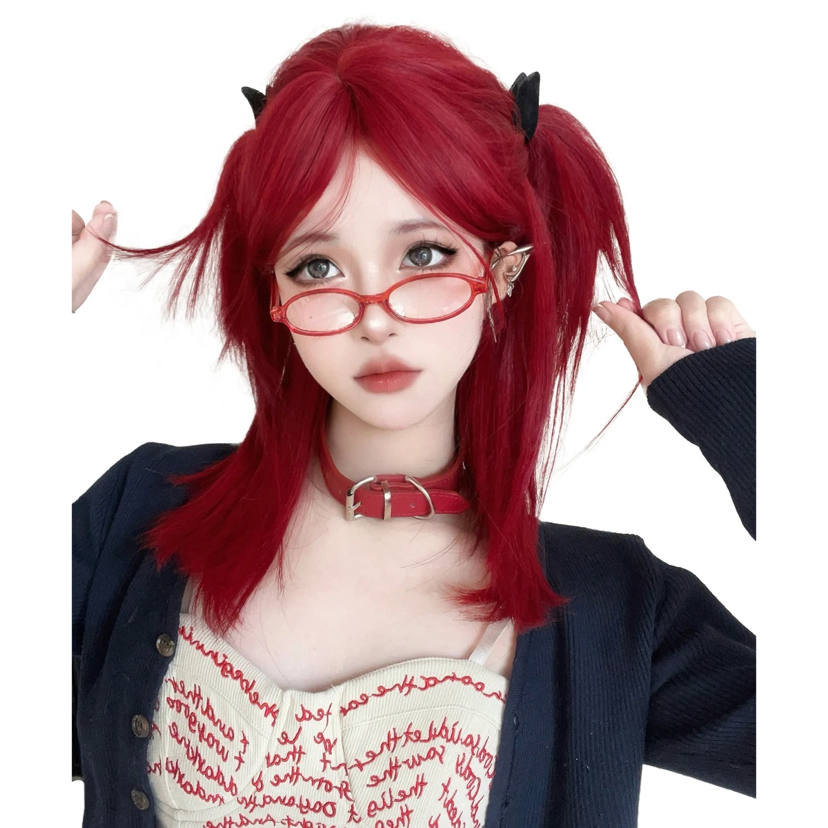 18inch Scarlet Red Color Synthetic Sorceress Wigs Middle Part Medium ...