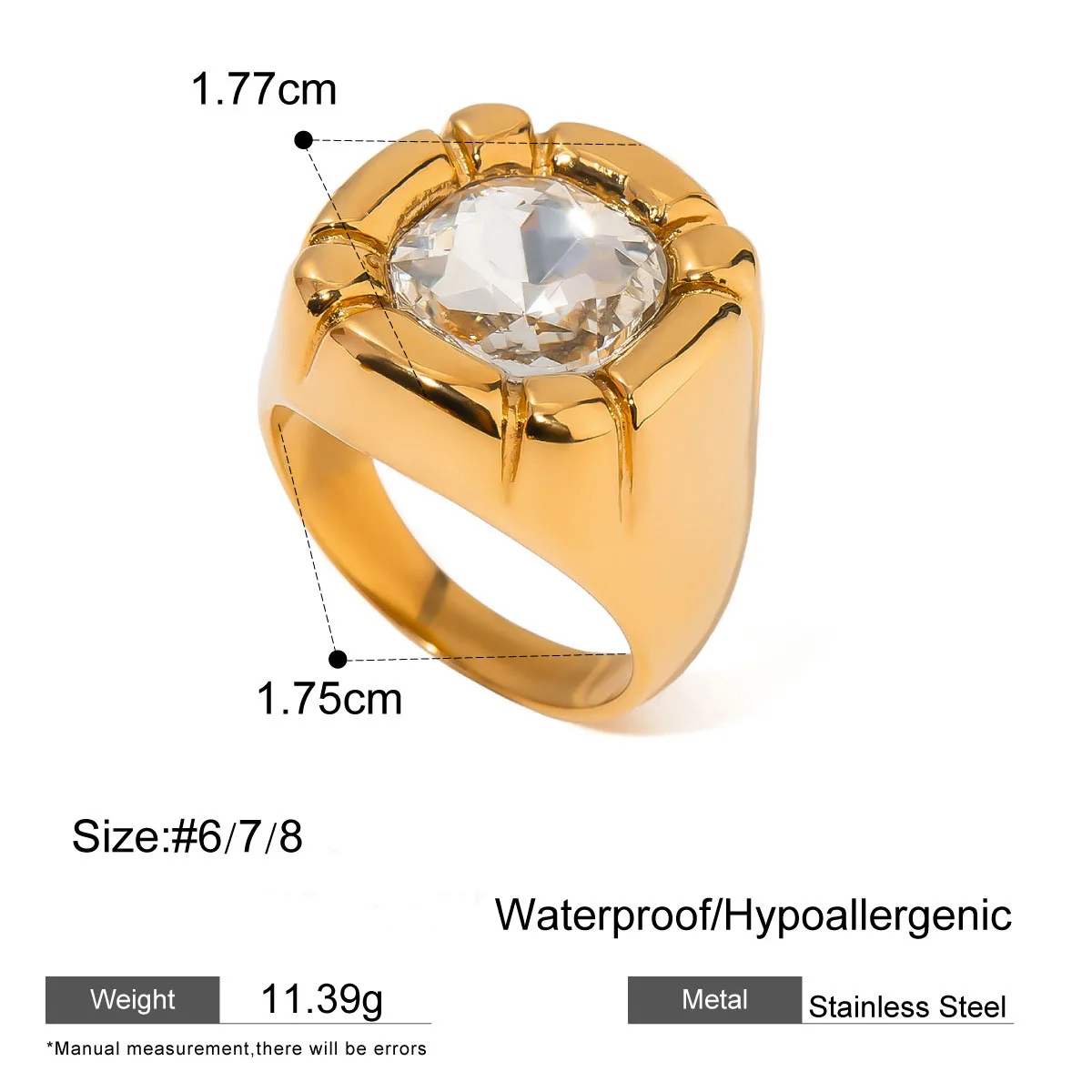 ERESI 18k Gold Plated Fashion Jewelry Set Waterproof Bold Rings 316L ...