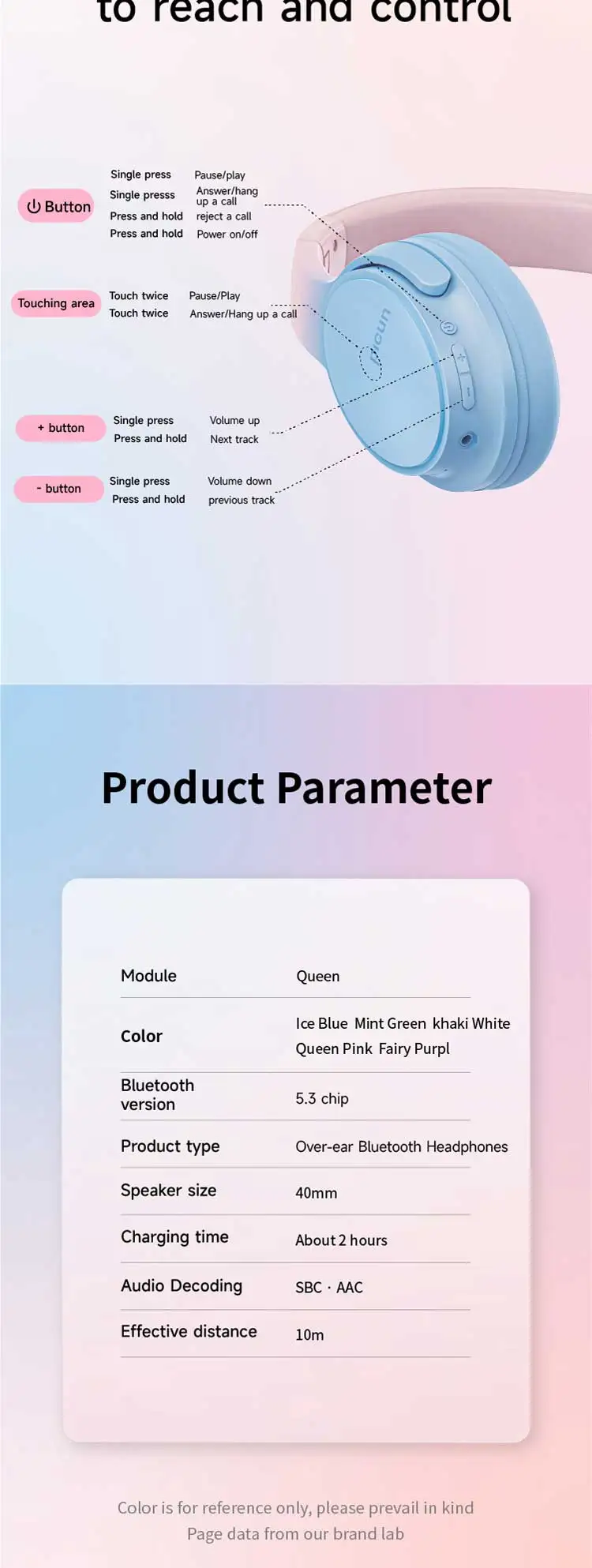 Picun Queen Foldable Retractable Bt Headphone Over Ear Bluetooth ...