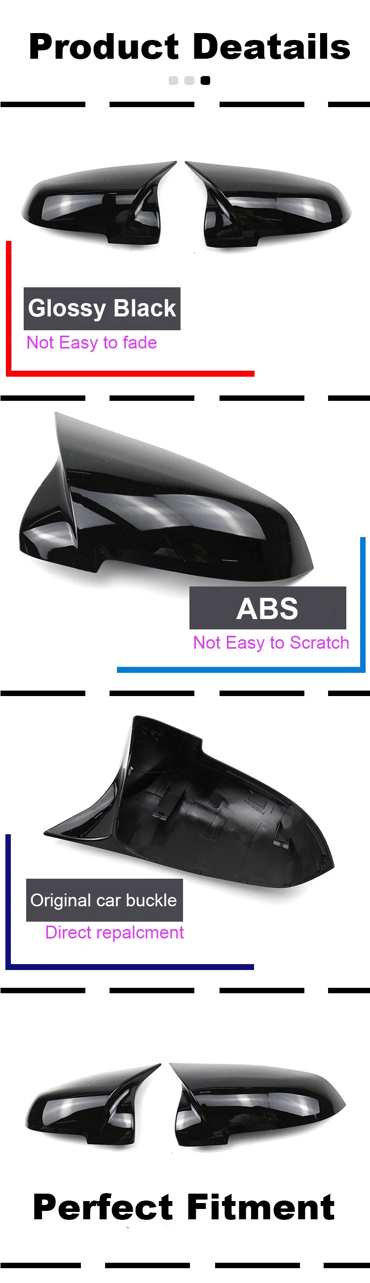 F30 F35 ABS Piano Black Carbon Fiber Look Rear View Auto Mirror Caps
