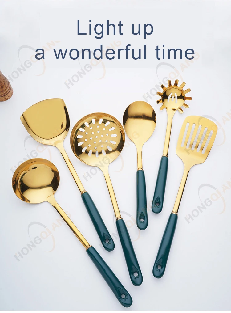 Luxurious 7pcs Stainless Steel Gilded Home Kitchen Ceramic Handle ...