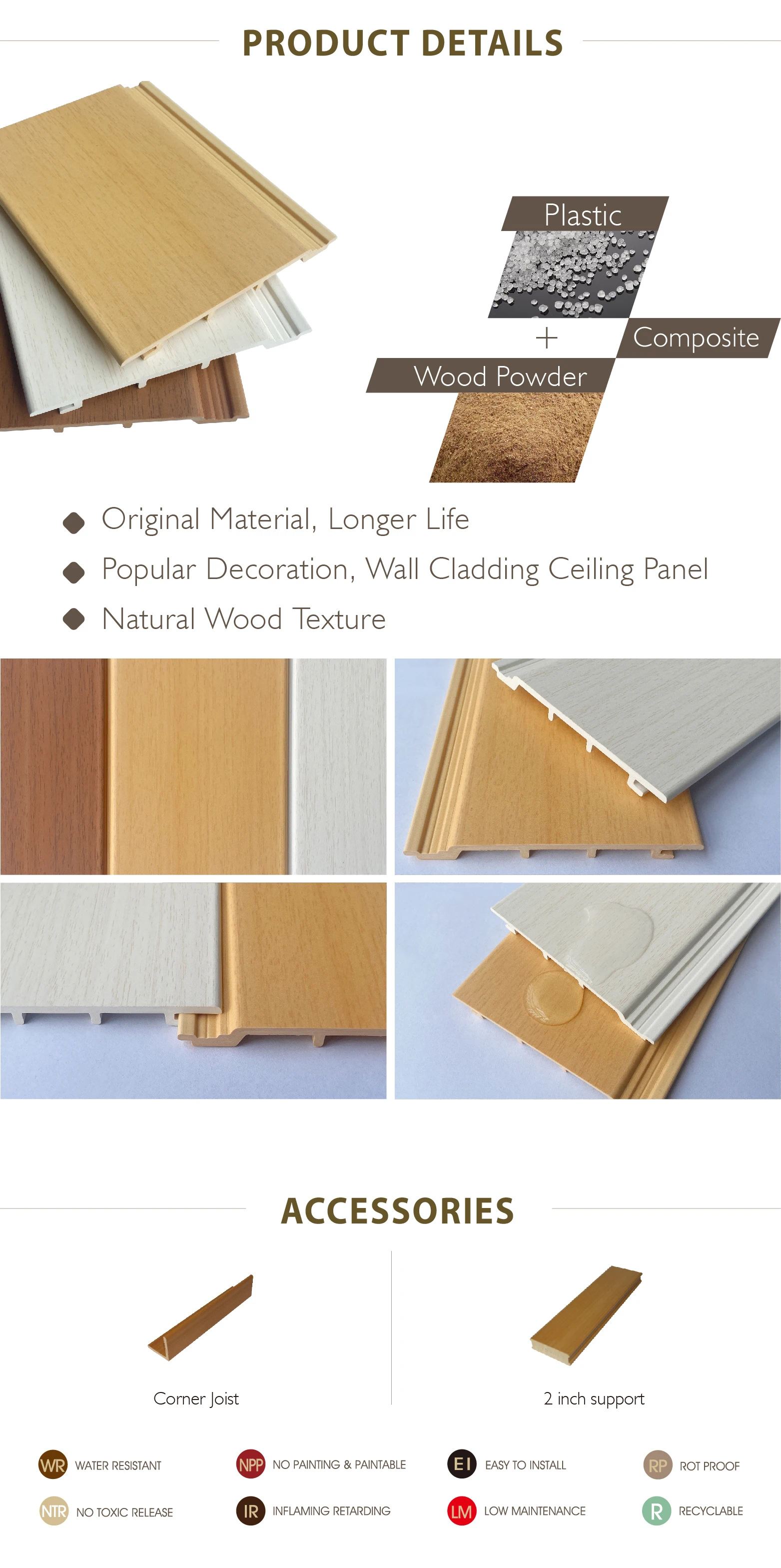 Natural Antisepsis WPC Wall Boards for Indoor Decoration