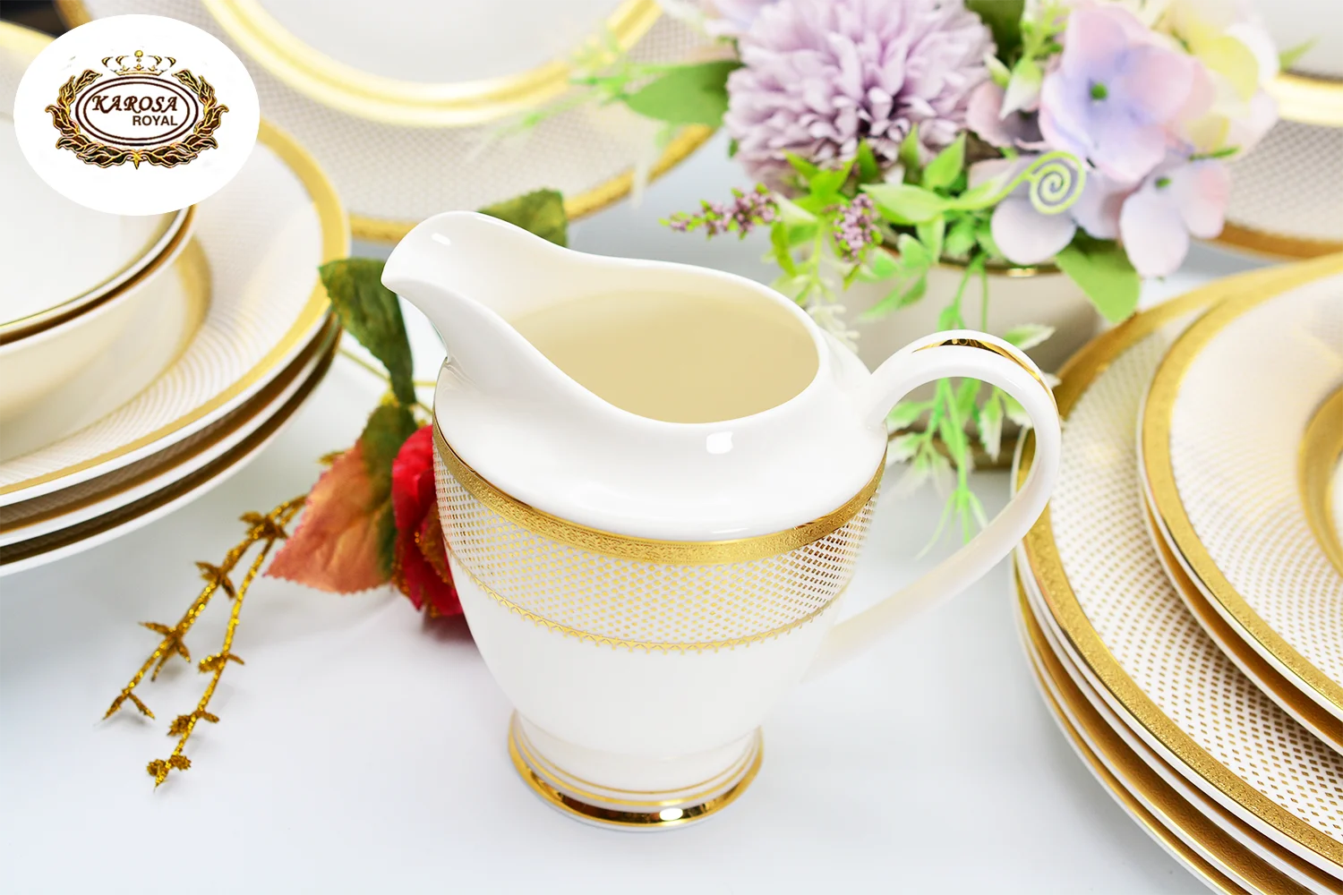 KAROSA ROYAL Hi 98pcs Gh Quality Embossed Pure Gold Dinner Set