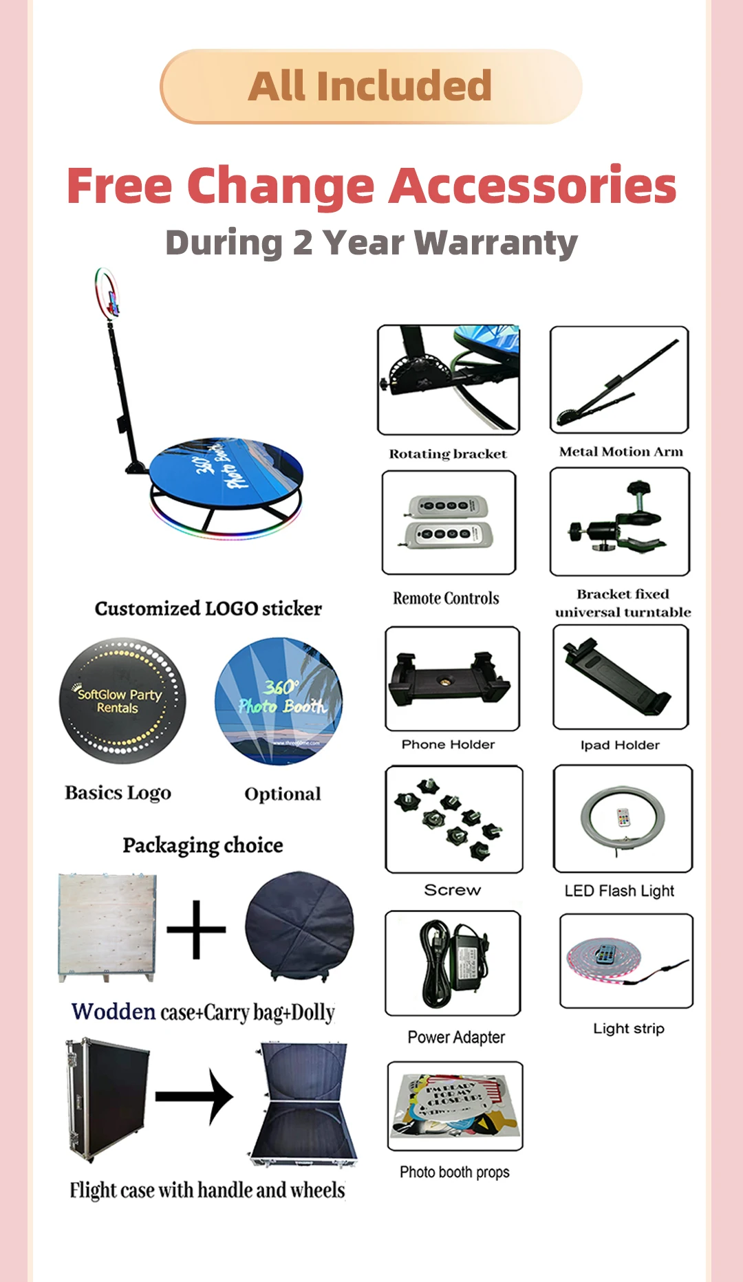 Dropshipping Spinning 115cm Video Booth Glass Platform Party 360 Photo ...