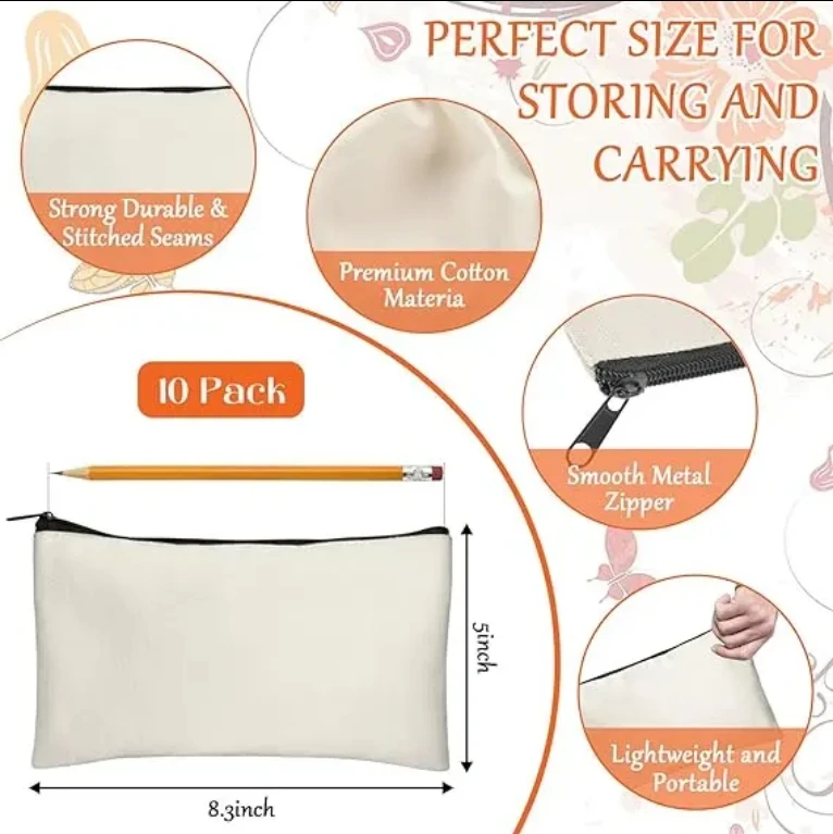 Hot Selling Recycled Blank Craft Canvas Pencil Case Blank Makeup Eco Custom Printed Logo Cotton ...