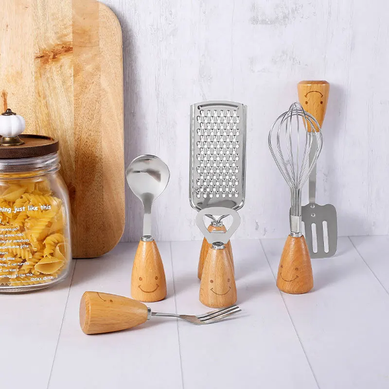 12 Pcs Wooden Kitchen Tool Set Stainless Steel Household Utensils ...