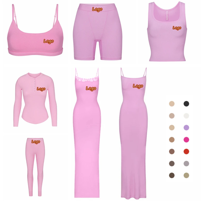 Lounge Wear Cotton Ribbed Jersey Bra Shirt Skims Lounge Wear Women Two ...