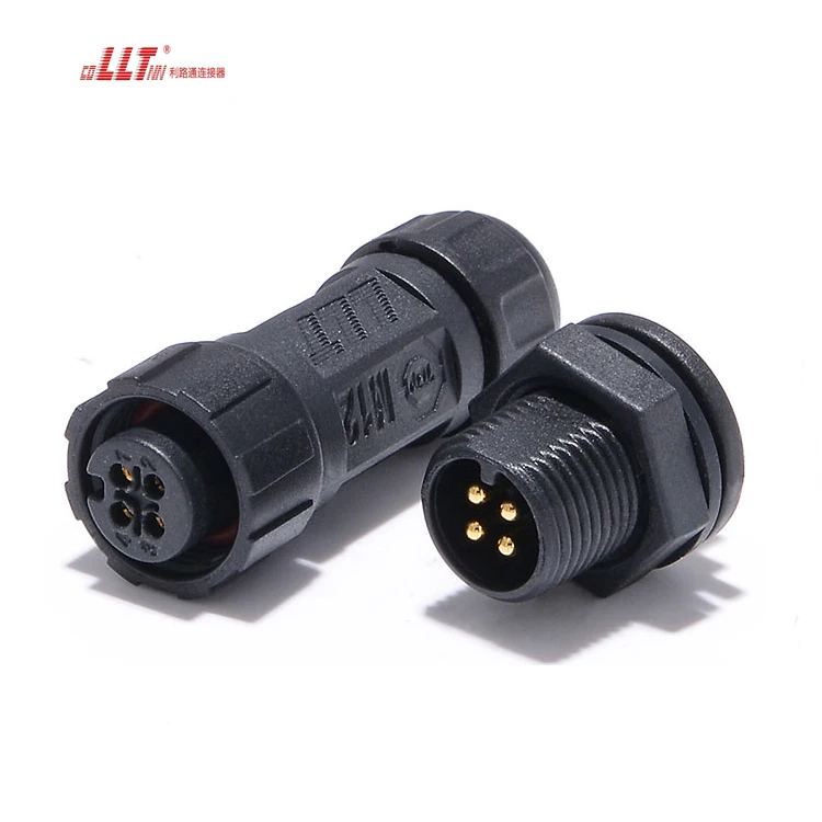 4pin Bulkhead Panel Mount Led Ip68 Waterproof Power Connector M12 - Buy ...