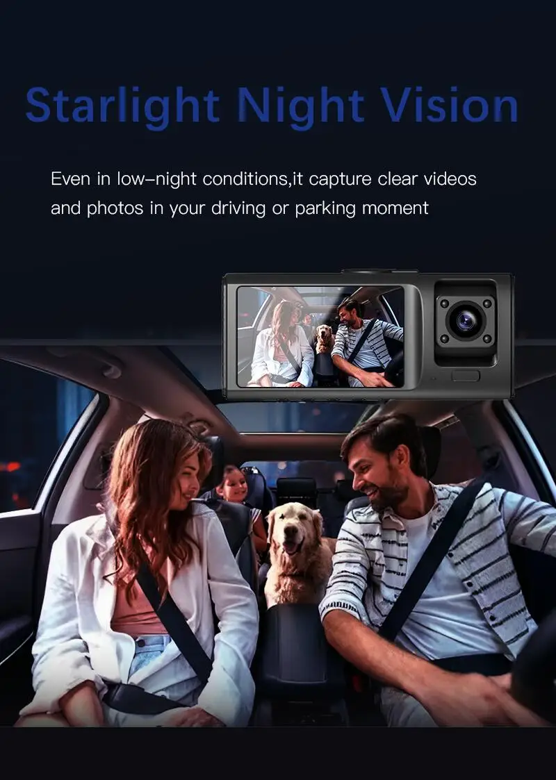 New 2 Inch Screen 1080p Hd Driving Recorder 3 Channel Hd Infrared Night ...