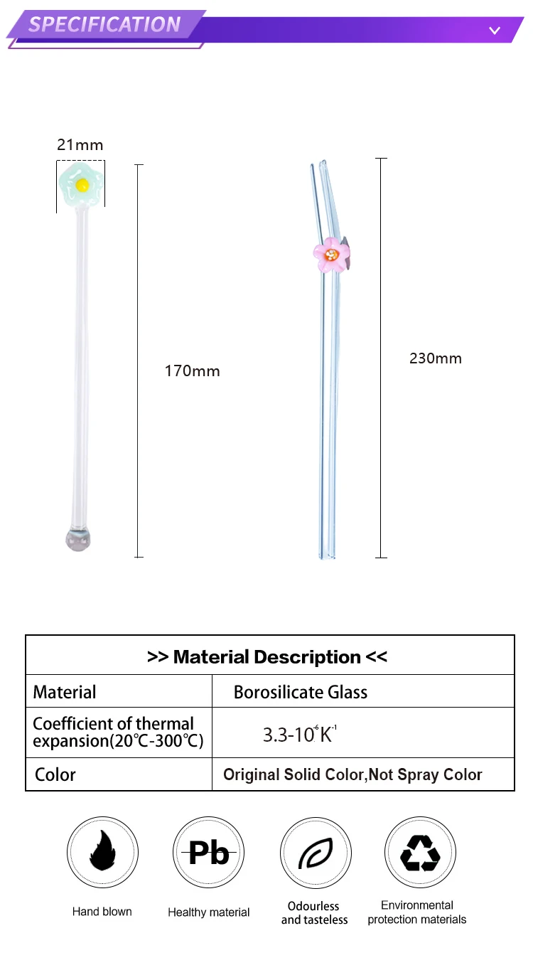Cherry Blossom Shape Glass Stirring Rod Colorful Heat-resistant Glass ...