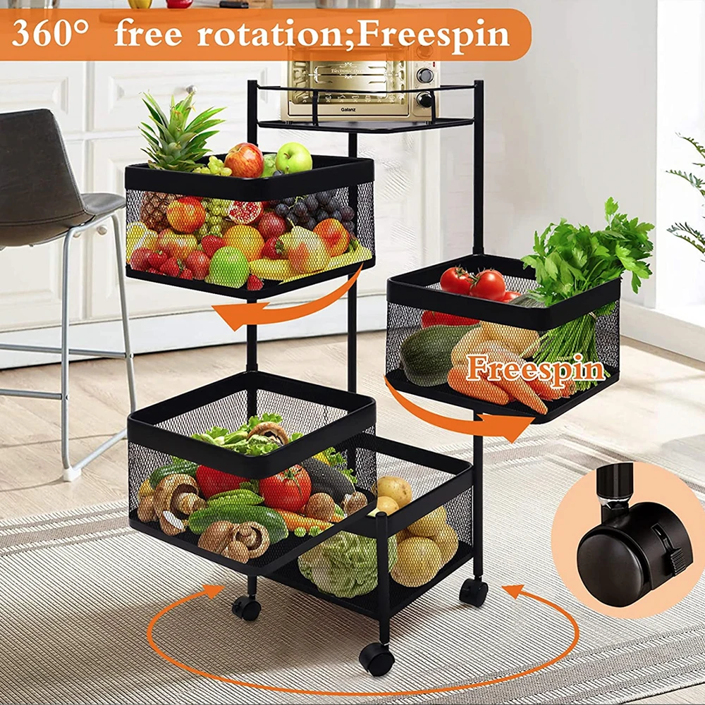 4-tier Mobile Shelving Unit Slide Utility Rolling Rack With Wheels ...