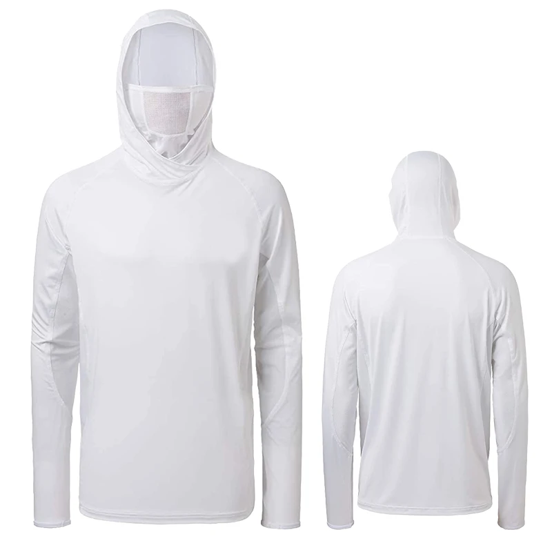 Upf 50 Mens Long Sleeve Fishing Shirt With Mask Uv Neck Gaiter Hoodie ...