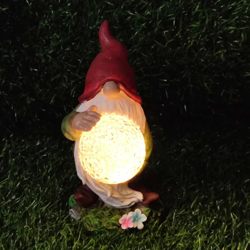 New Resin Solar Dwarf Sculpture Elf Ball Light Christmas Resin Crafts ...