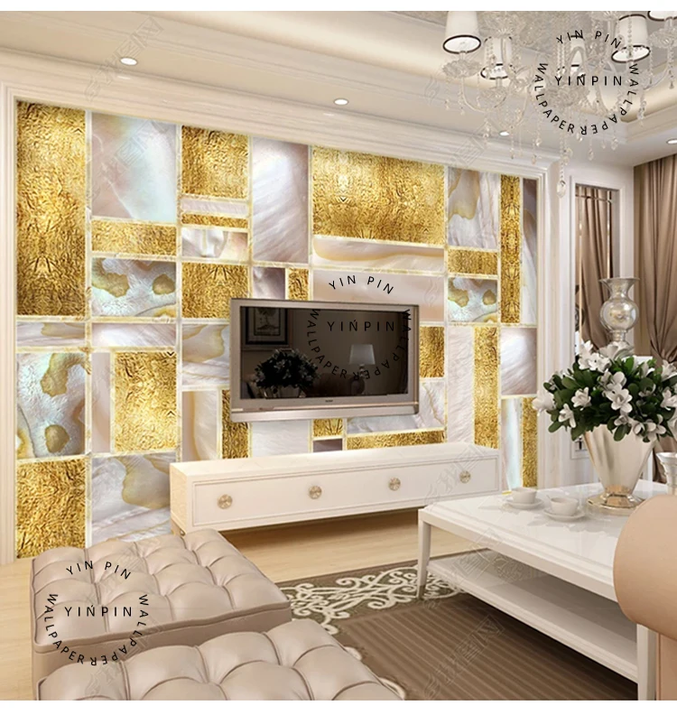 Clam Shell Gold Foil Mosaic Wall Abstract Art 3d Wallpaper Modern