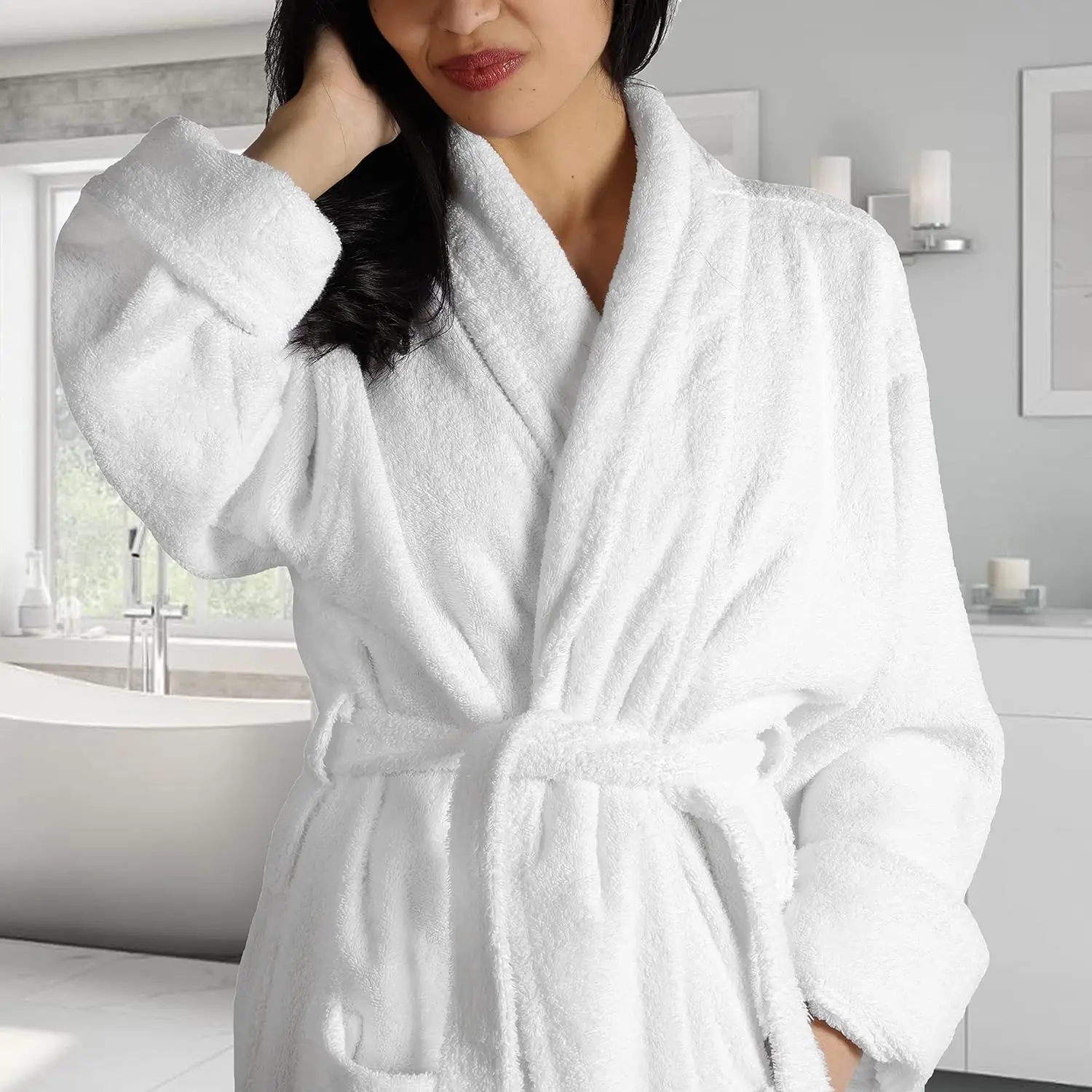 Classic Luxury Hotel Bathrobe Cotton Terry Cloth Robe Long Unisex Thick ...