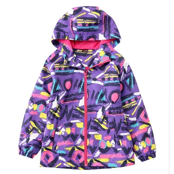 Trendy Girls' Raincoat Waterproof Fleece Jacket With Hood And Waist ...