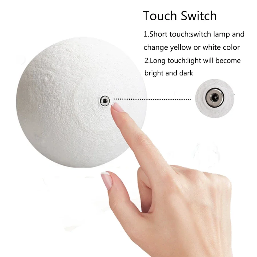 Dropship 3d Print Rechargeable Moon Lamp Led Night Light Creative Touch ...