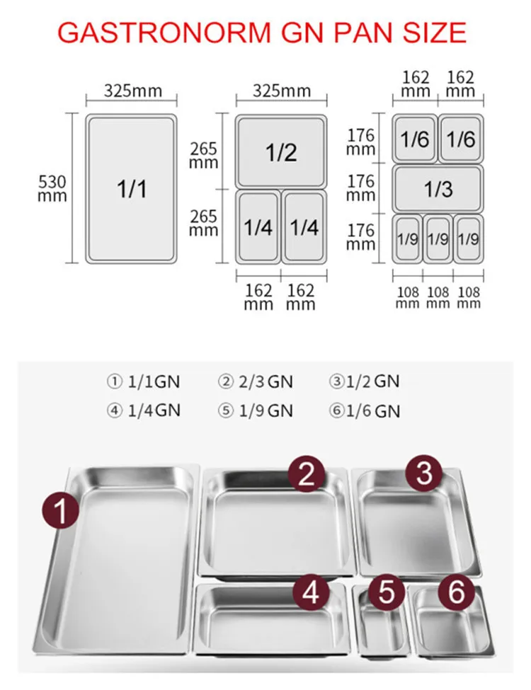 Hot Selling 1/3 Size High Quality 304 Stainless Steel Holding Food ...