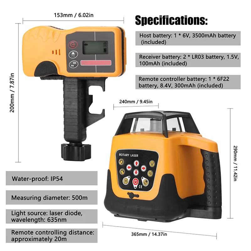 Professional 500m Laser Level 635nm Red Laser Line Rotating Direction ...