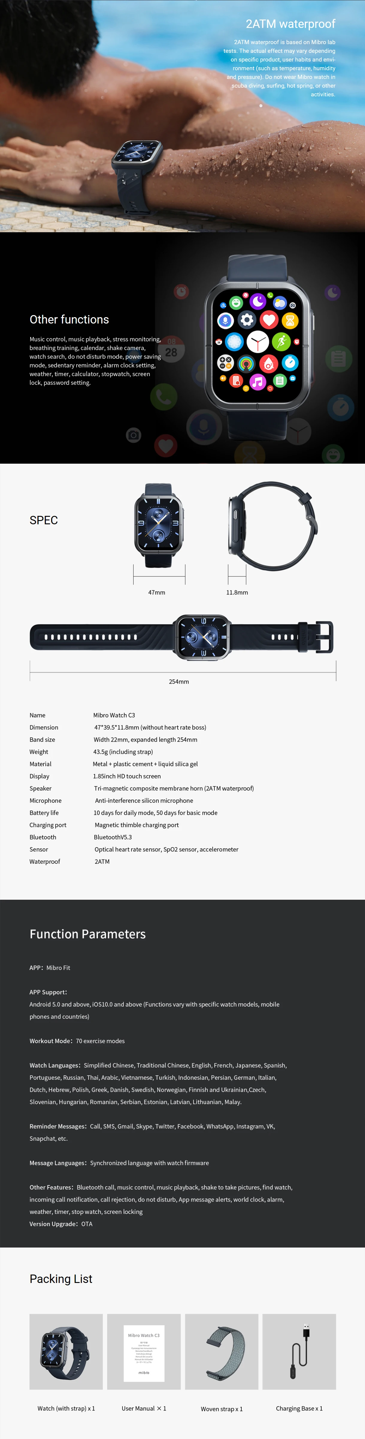 Mibro C3 Smart Watch - Advanced Features & Waterproof Design