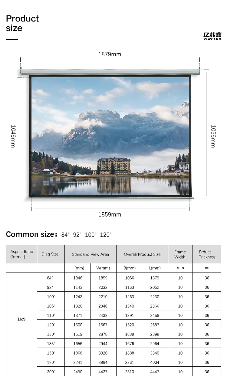 Ce Certified Wall Mounted 72 Inch 16:10 Powered 4k Electric Self-lock ...