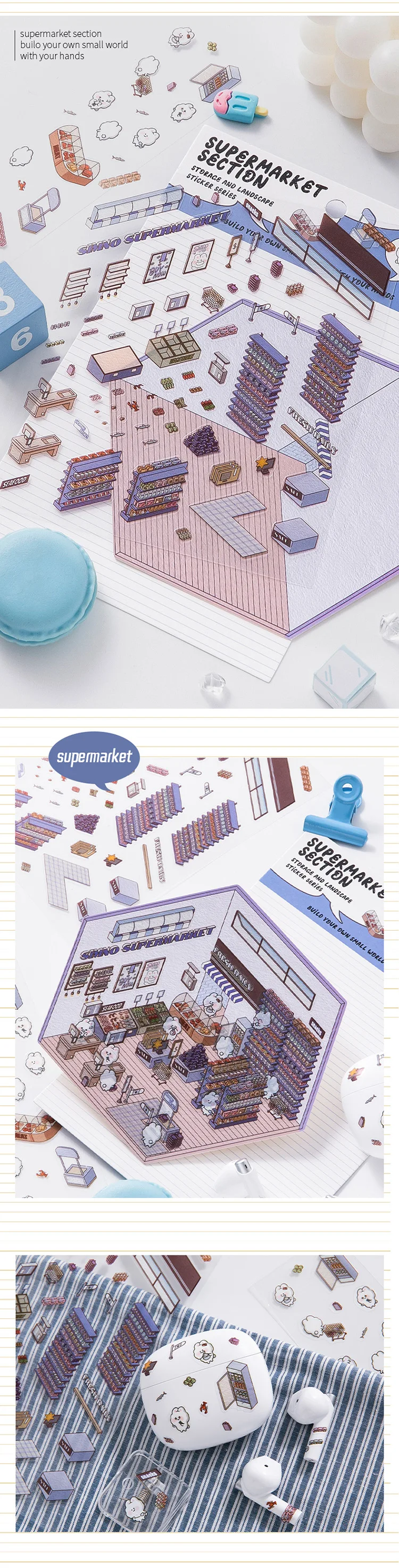 Kawaii Korean Miniature Scene Stickers for DIY Crafts - Customizable ODM