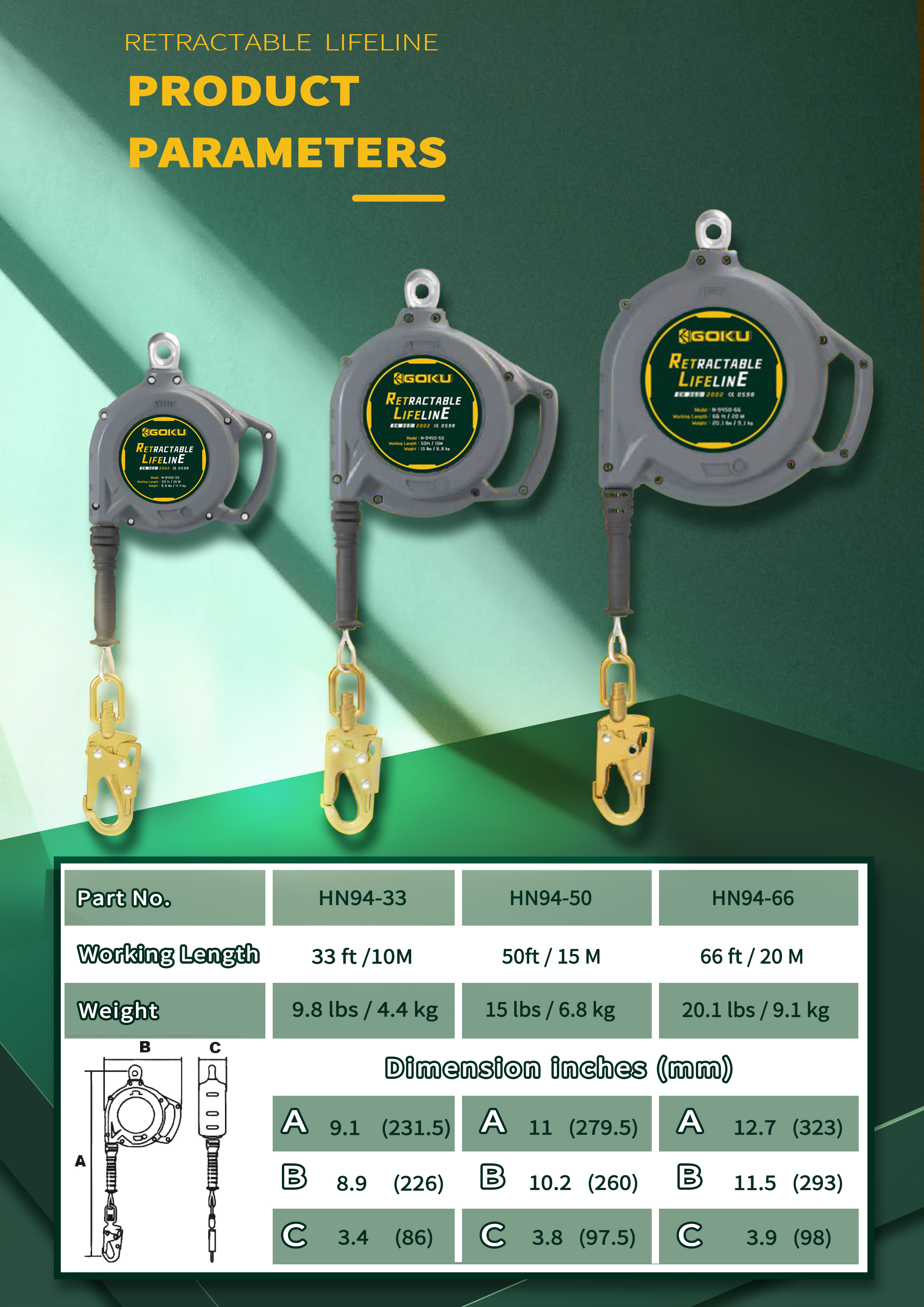 Safety 66ft Self Retracting Lifeline - Fall Arrest Protection