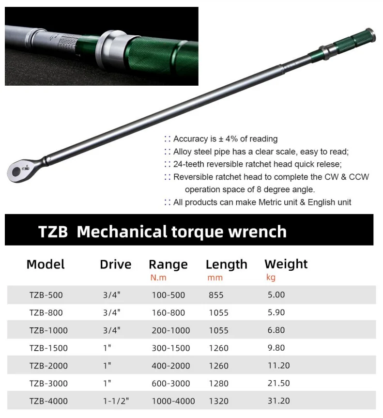 Durable 3/4IN Calibrated Torque Wrench 500N.m - 1000N.m OEM | Wholesale