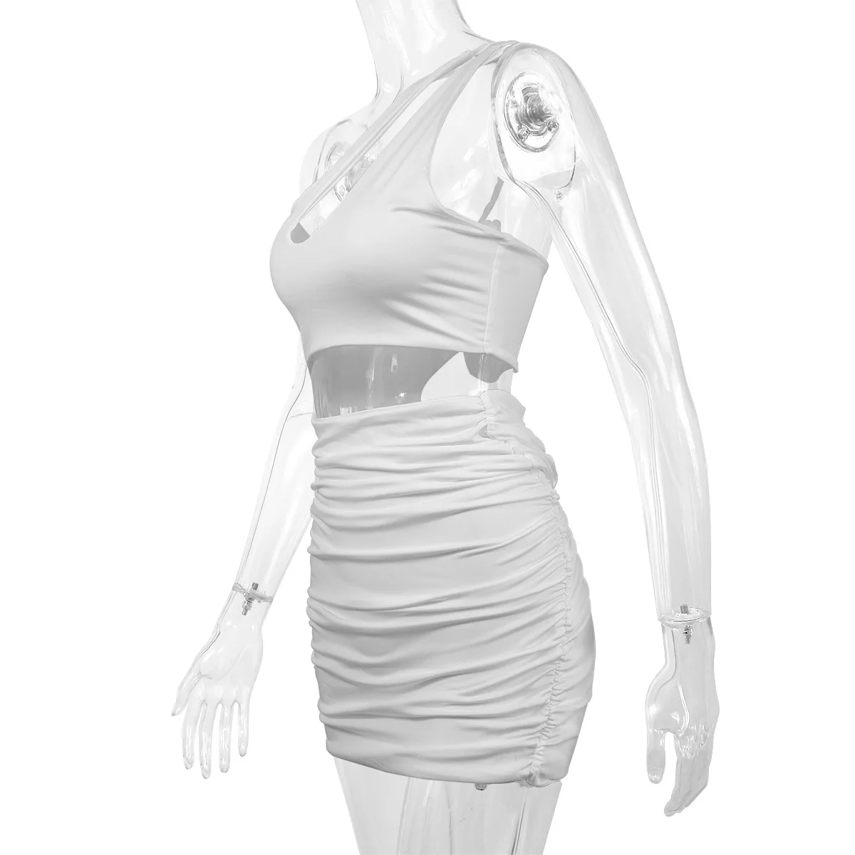 New One Shoulder Hollow Out Backless Strap Ruched Elegant Mini Sexy