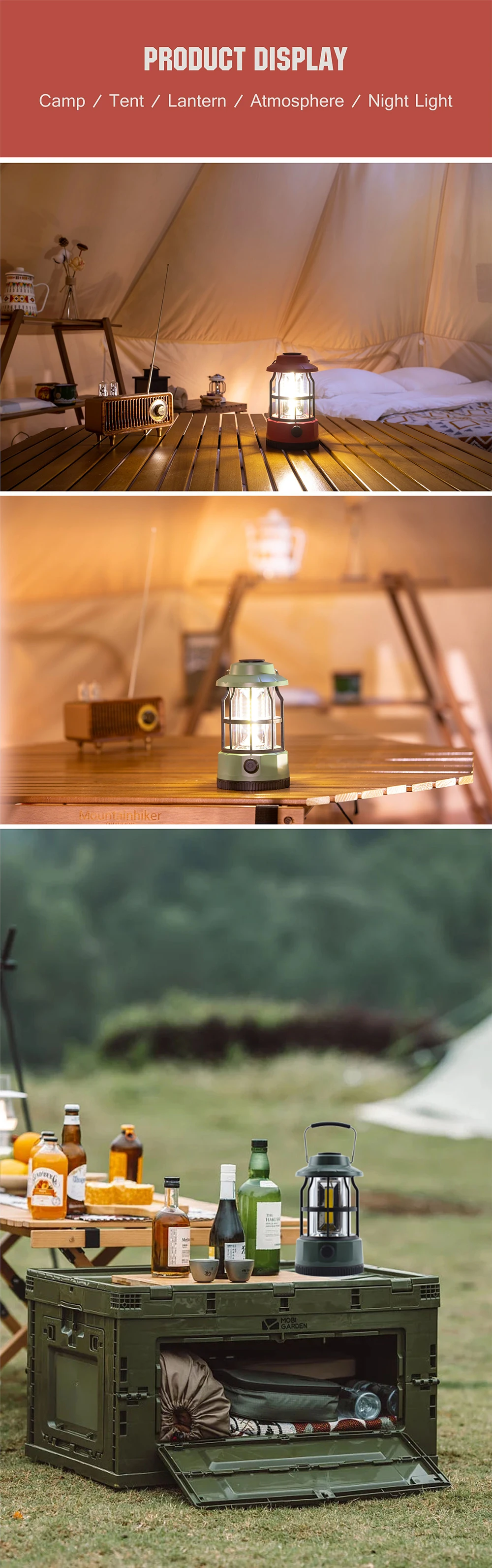 Portable Camp Tent Rechargeable Battery Cob Led Retro Camping Light ...