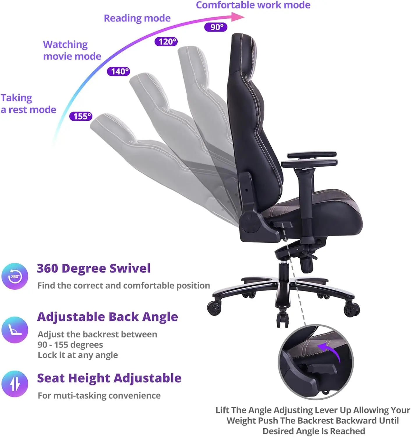 4d Adjustable Ergonomic High Back Racing Computer Gamer Chair 440lb ...