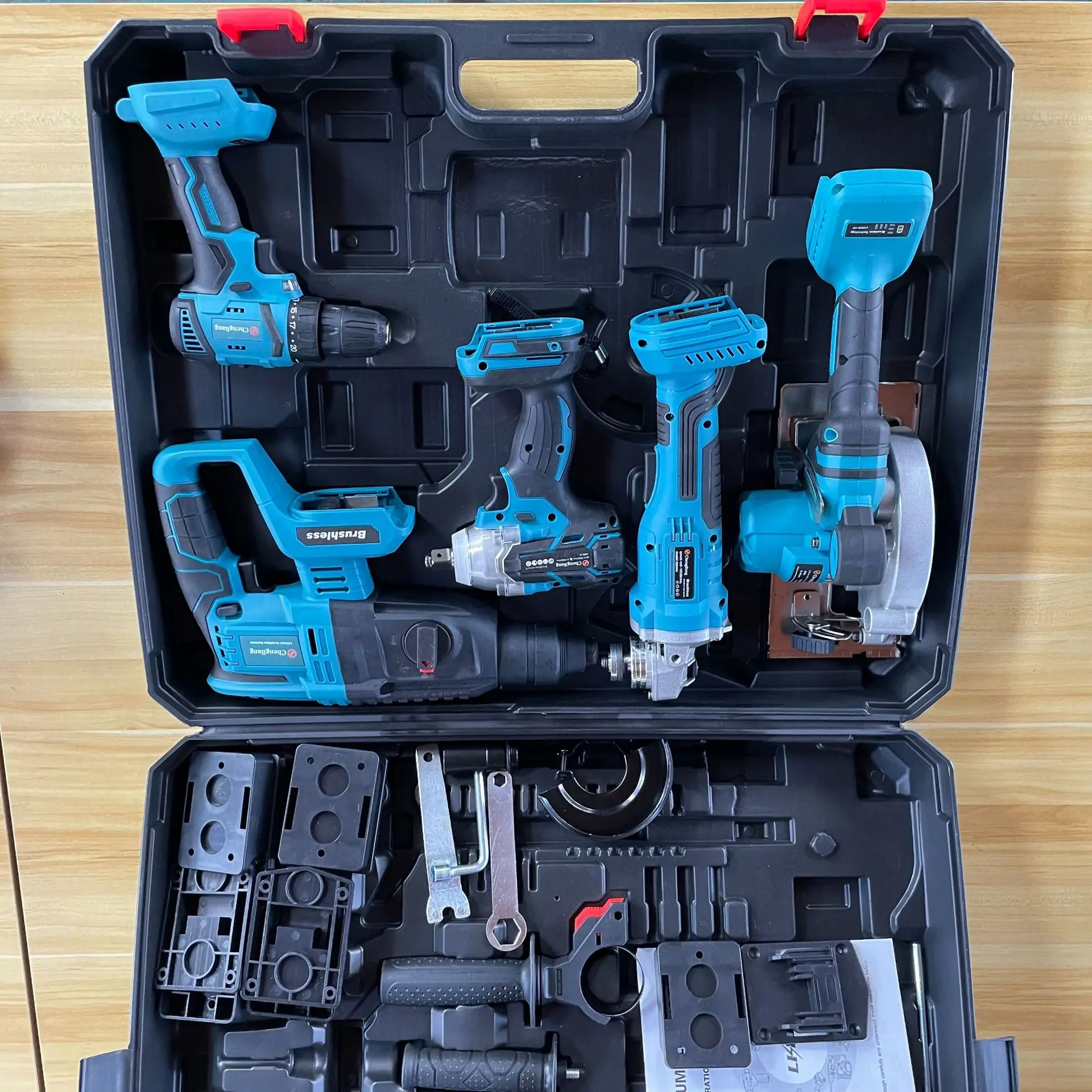 Cordless Electric Power Tool Combo Kit - 5pcs Hammer Drill, Wrench ...